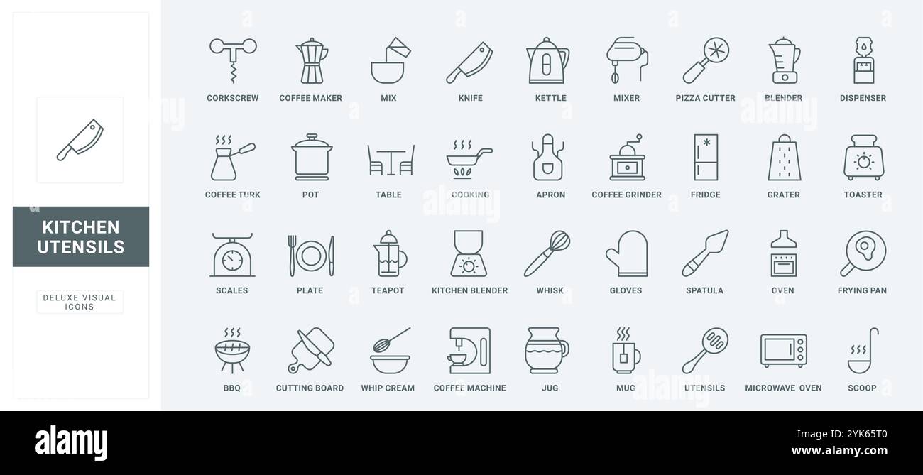 Chefs accessories to cook food, electrical appliances and scales, coffee machine and microwave ...