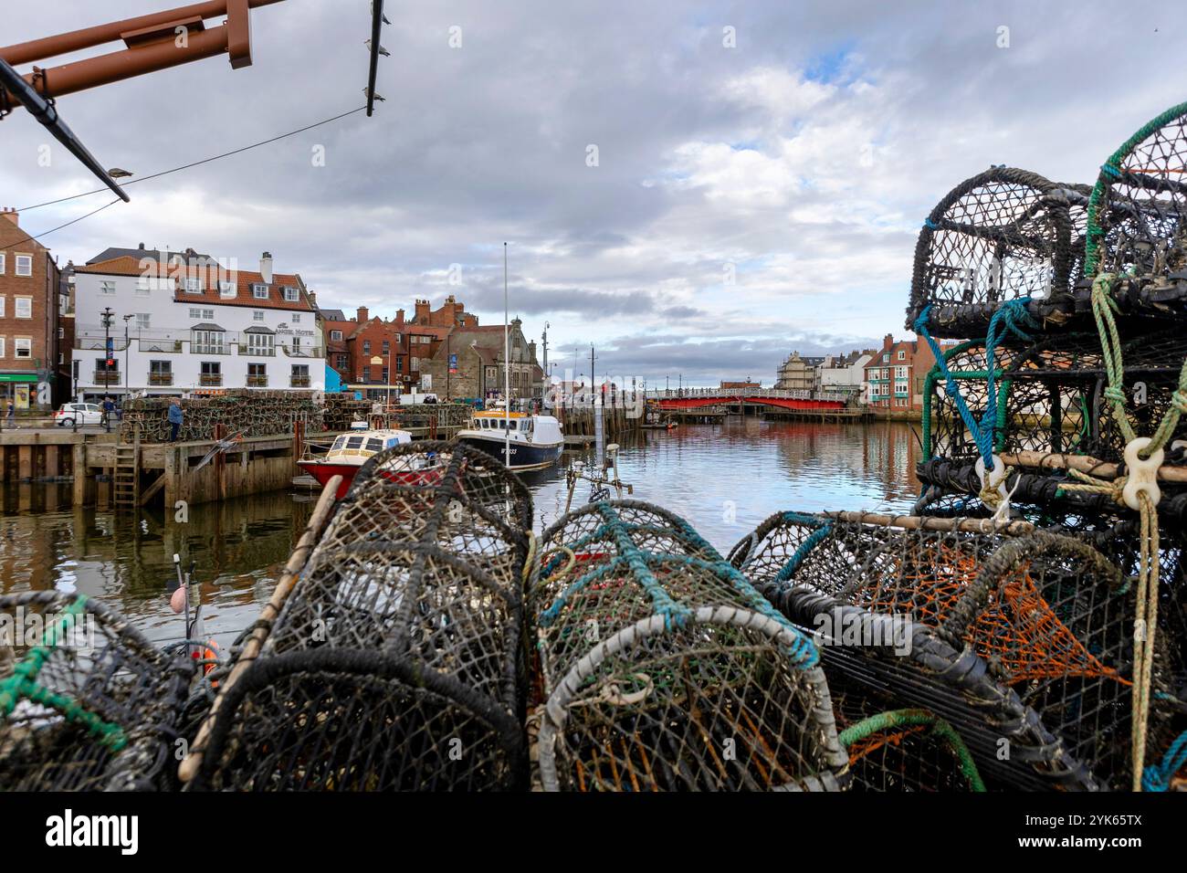 Lobster pots and fishing equipment on Church Street in Whitby Stock ...