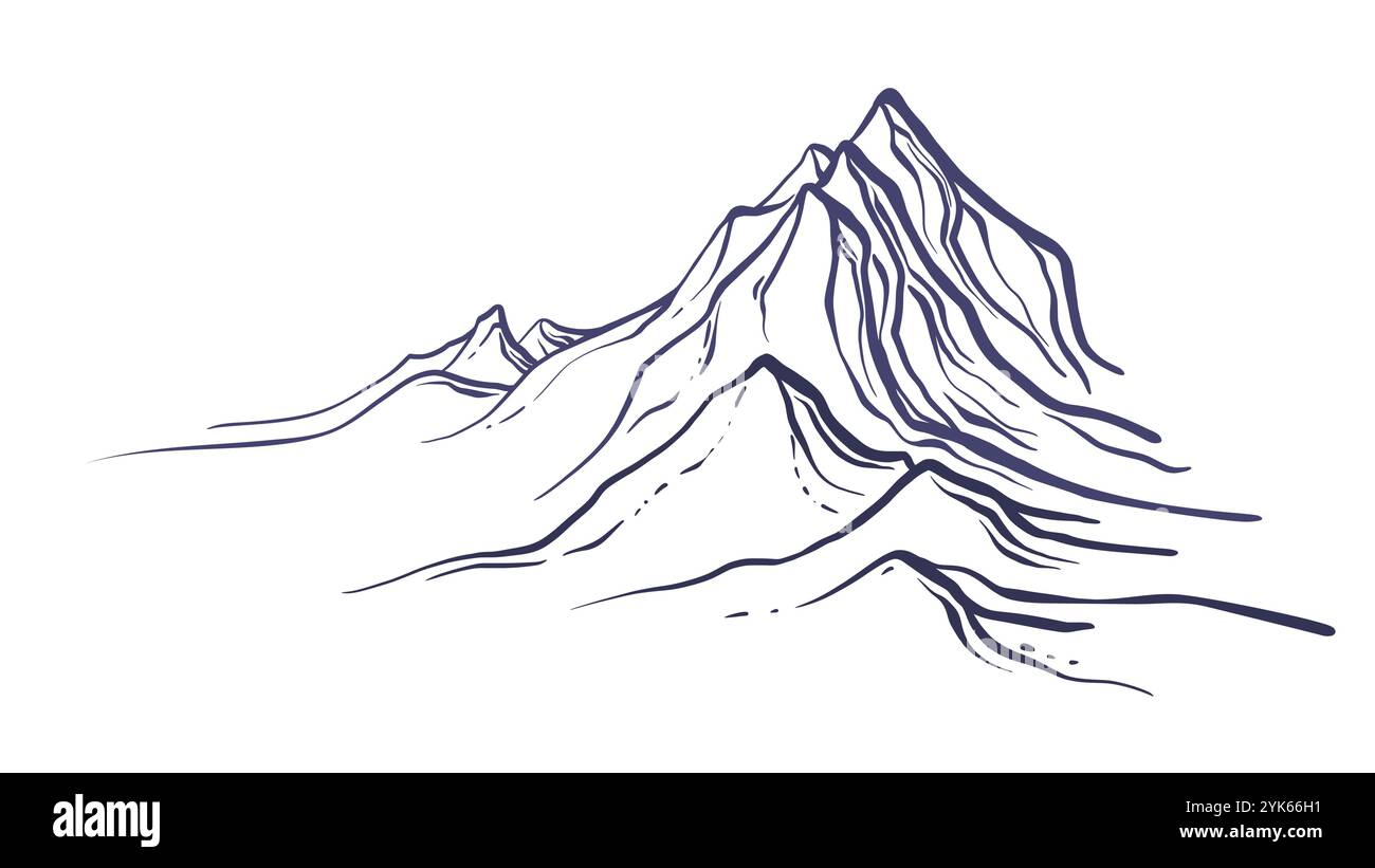 Mountain peaks, sketch. Vector illustration in engraving style. Hand ...