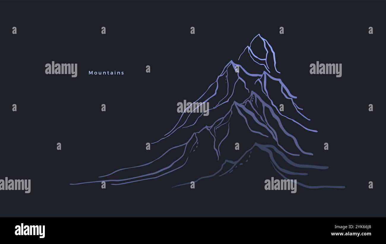 Mountain ice peaks. Vector sketch in engraving style. Hand drawn ...