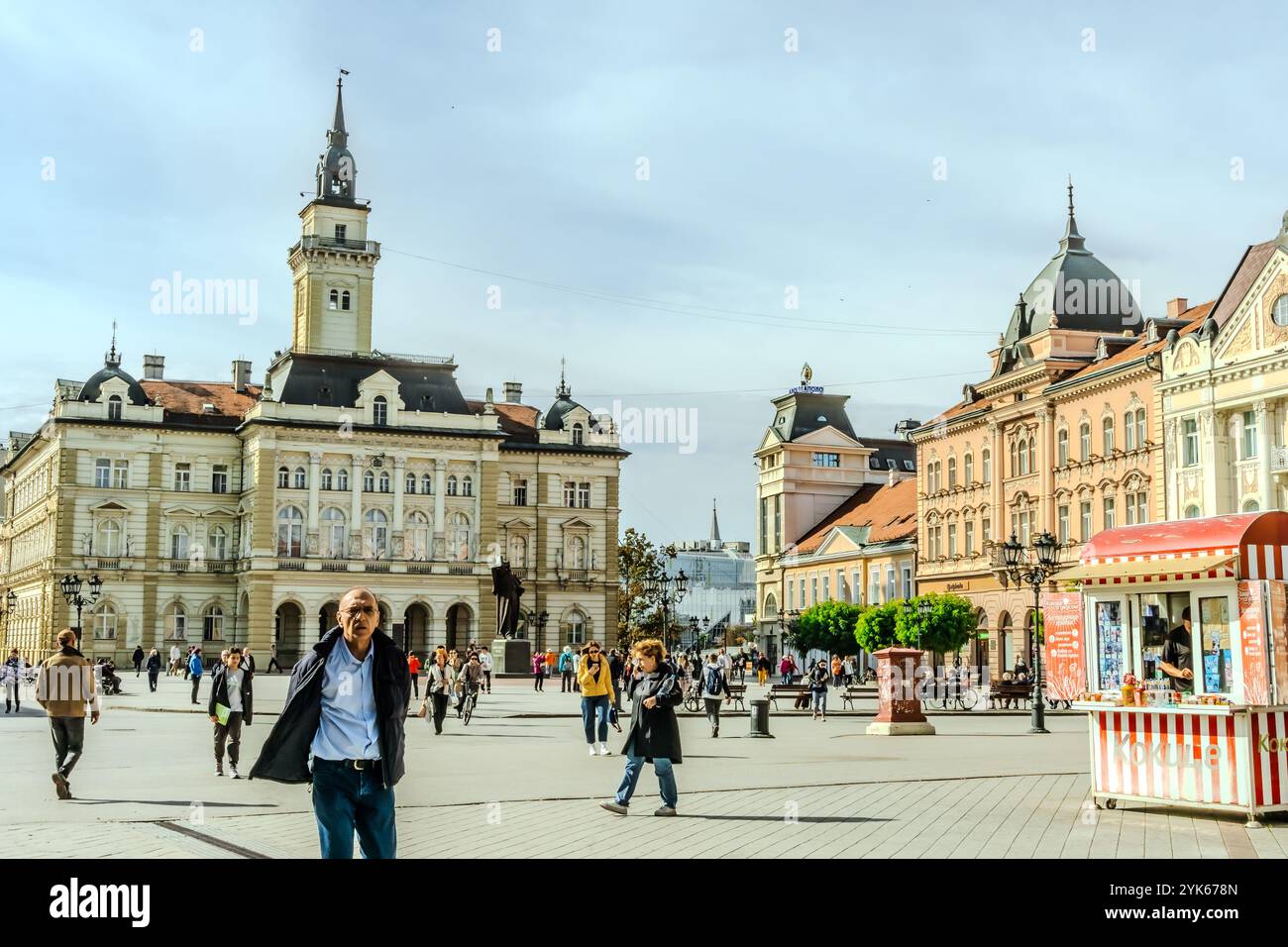 A panoramic city view of Novi Sad with its iconic bridge over the ...