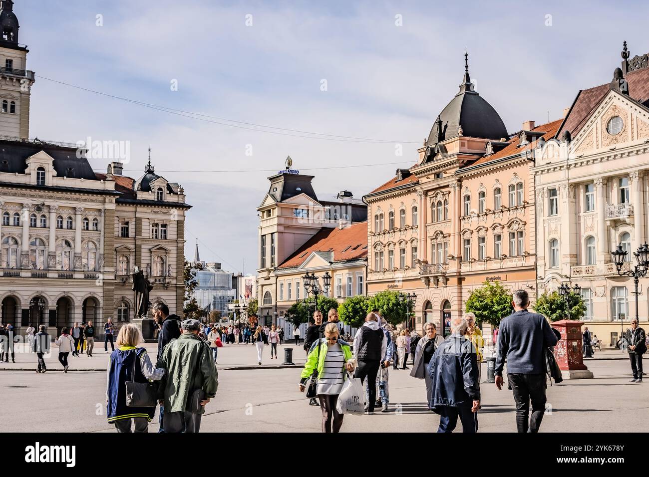 A panoramic city view of Novi Sad with its iconic bridge over the ...
