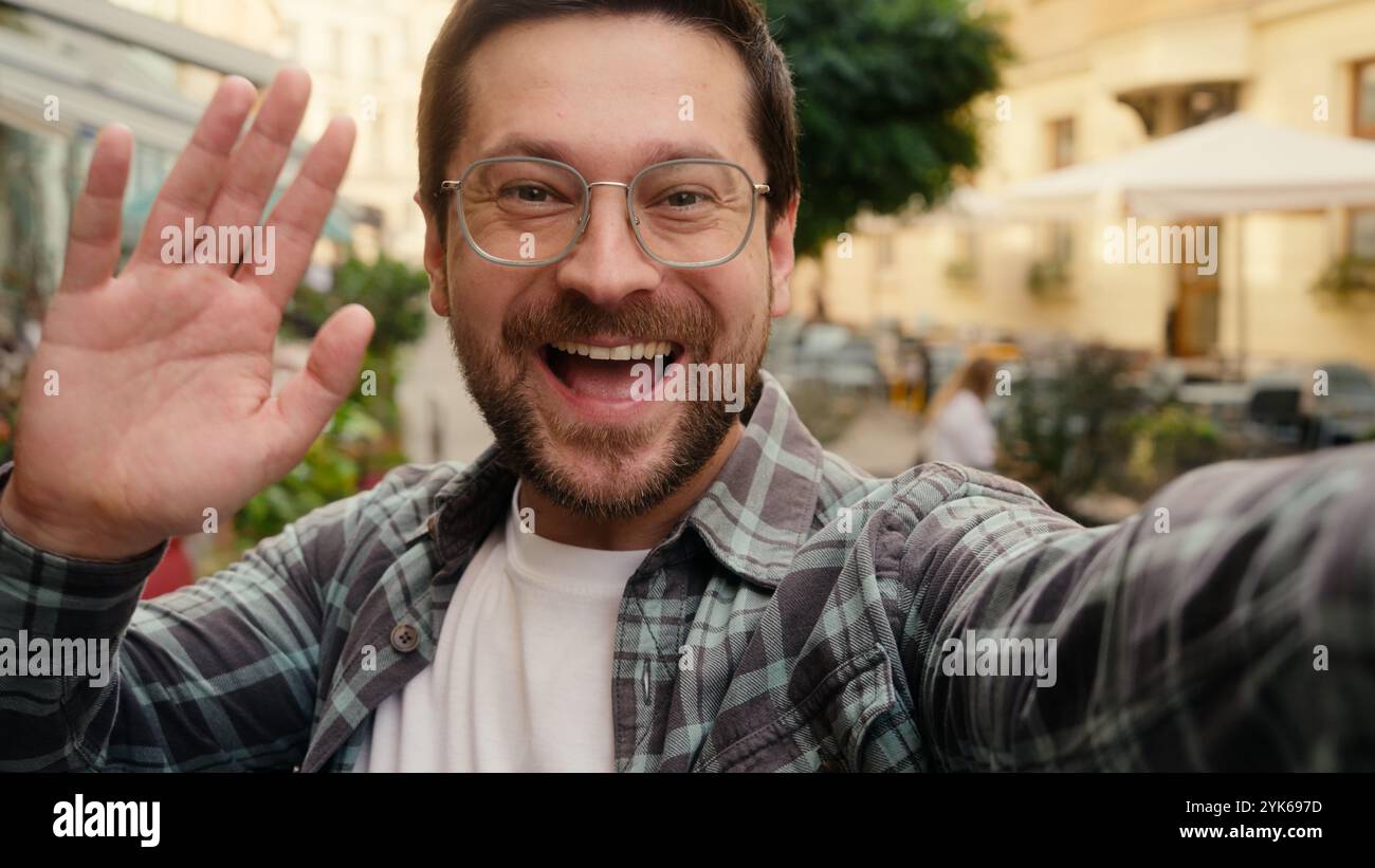 Happy man blogger Caucasian guy male influencer blogger cheerful smile ...