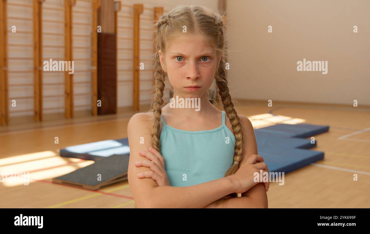 Angry mad offended teen girl child kid daughter schoolgirl pupil ...