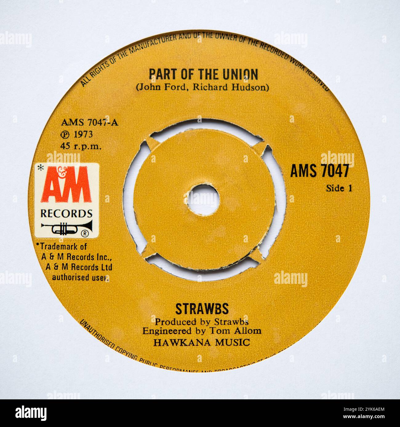 Centre label of the seven inch single version of Part of the Union by ...