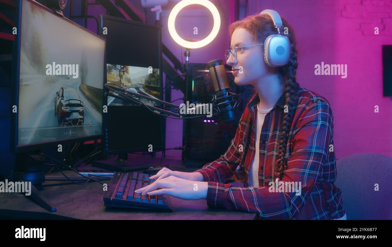 Happy gen z influencer blogger streamer teen woman girl female gamer ...