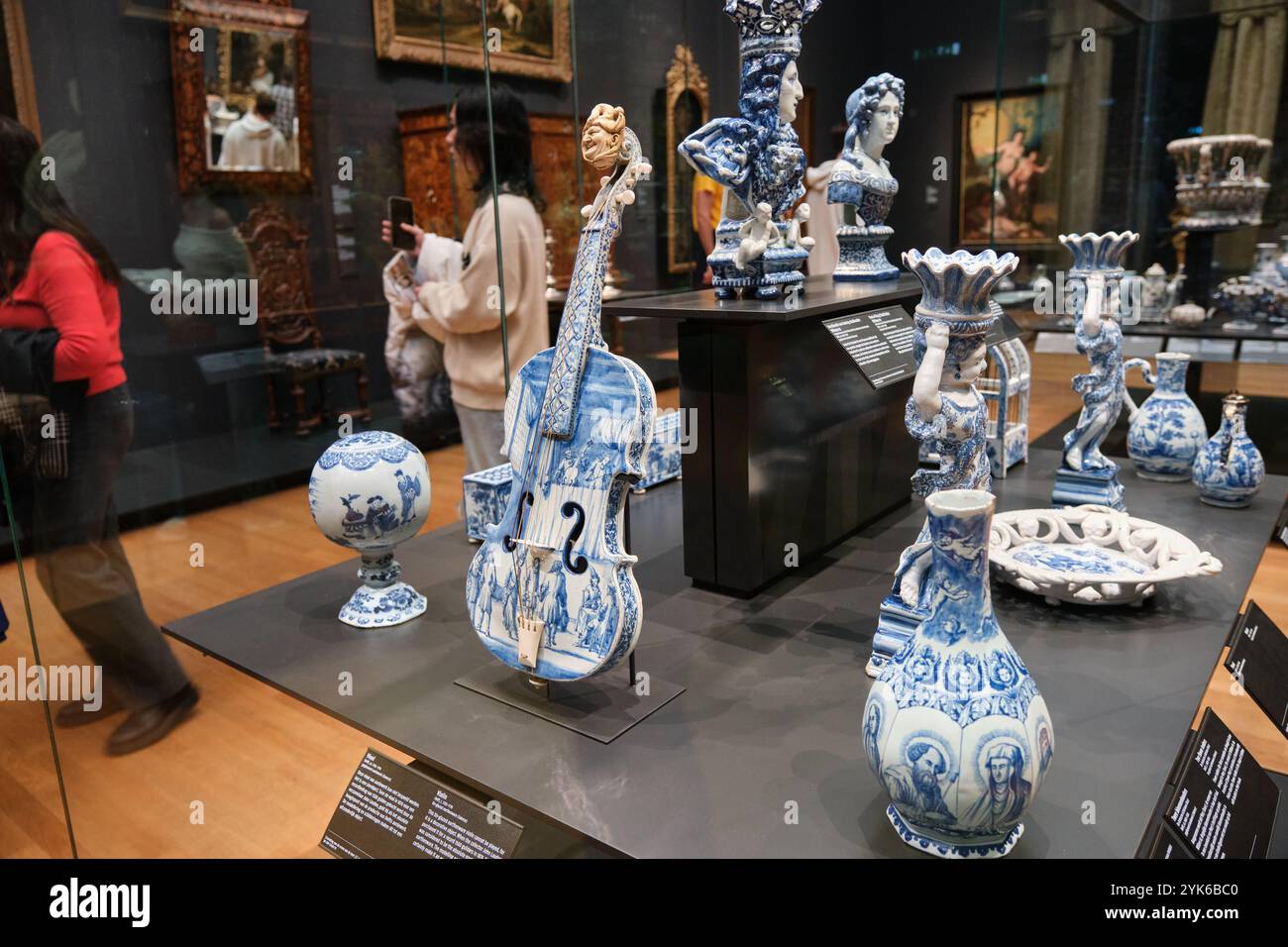 Blue & white ceramic violin, vases, busts & bowls on display in room 2. ...