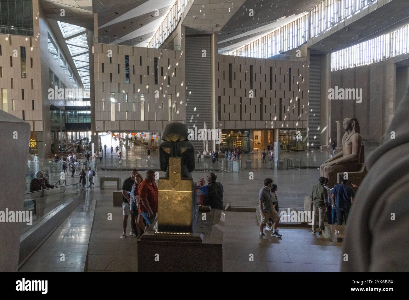 View from the grand staircase into the Grand Egyptian Museum's atrium ...