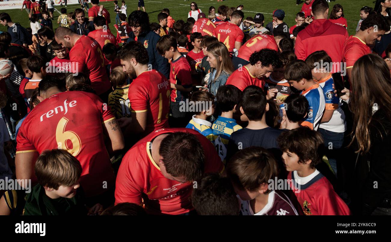 Players of the Spanish national rugby team among fans after a match ...