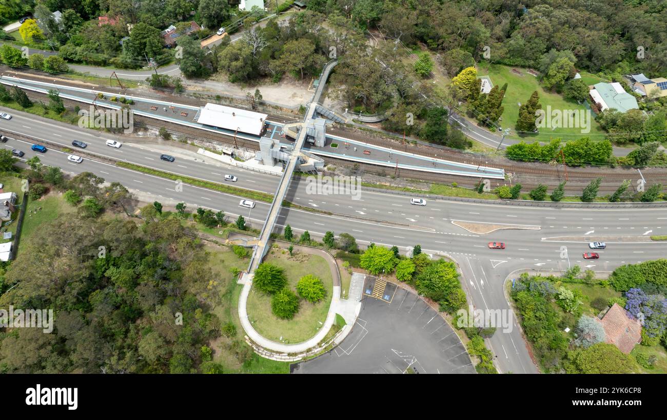 Drone aerial photograph of the Faulconbridge Train Station and carpark ...