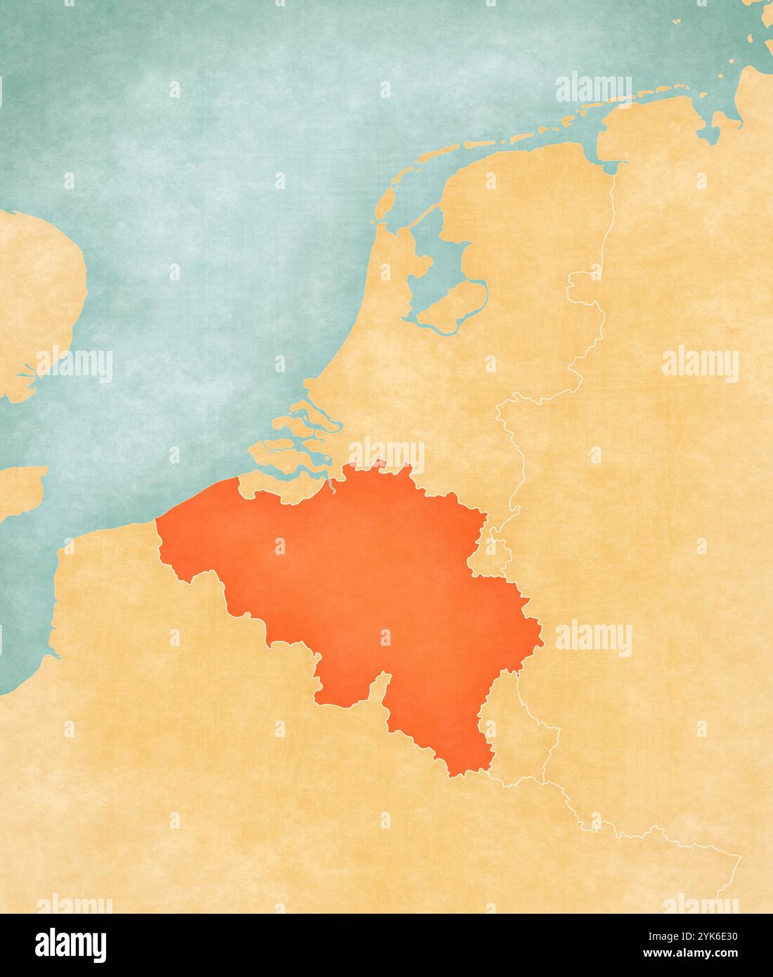 Belgium on the map of Benelux in soft grunge and vintage style, like ...