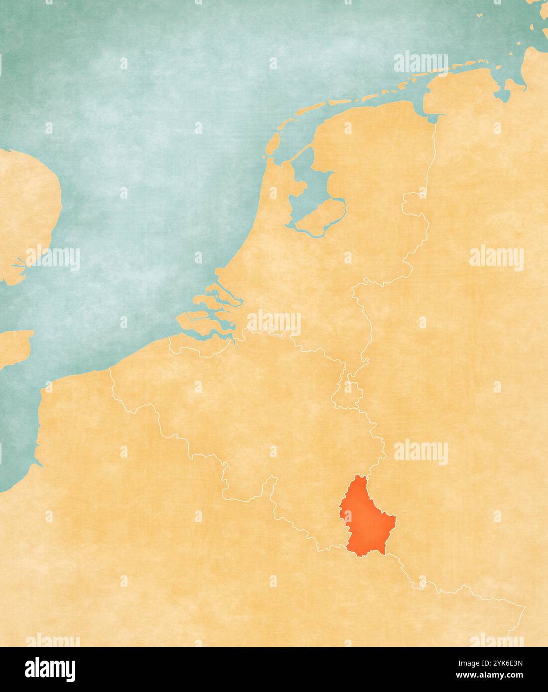 Luxembourg on the map of Benelux in soft grunge and vintage style, like ...