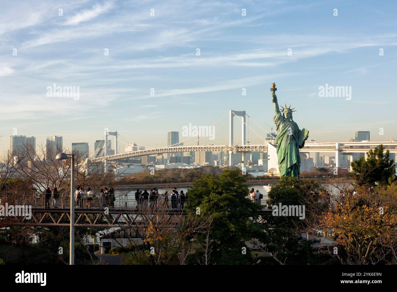 Statue of Liberty and Rainbow bridge, Tokyo, Japan Stock Photo - Alamy
