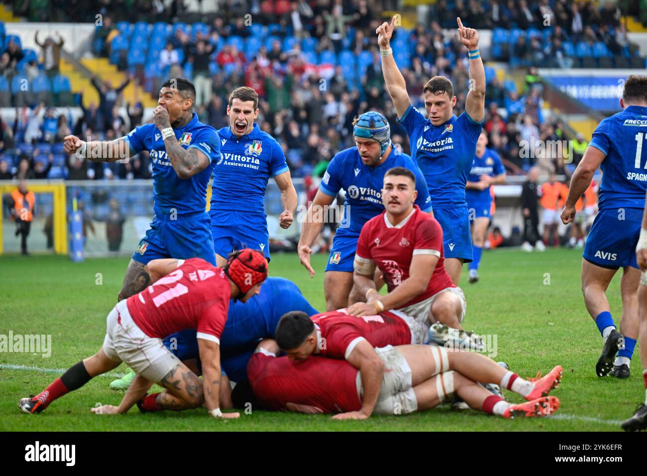 team Italy celebrates after scoring a point during Italy vs Georgia ...
