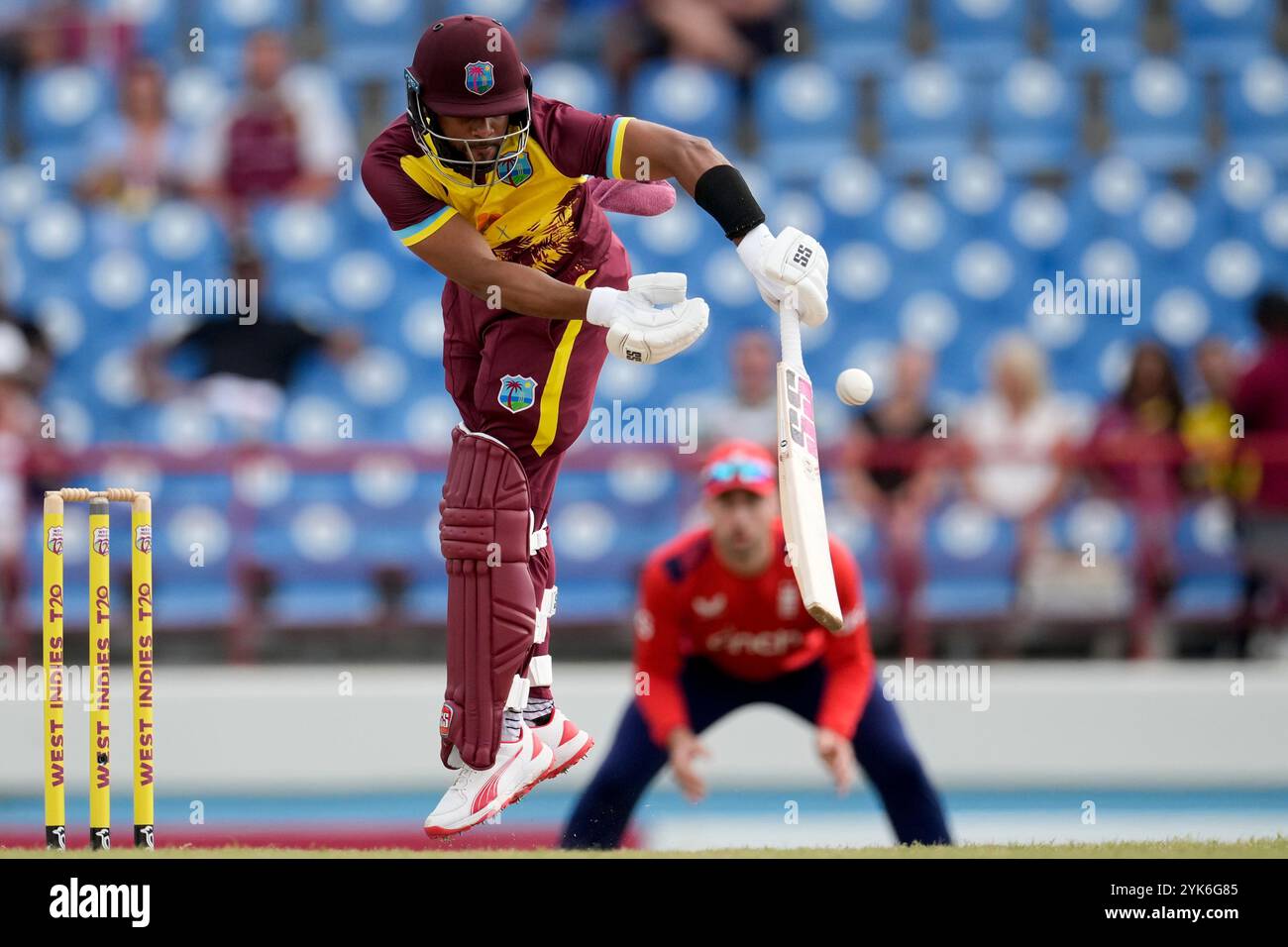 West Indies' Shai Hope plays a shot from the bowling of England's Jofra ...