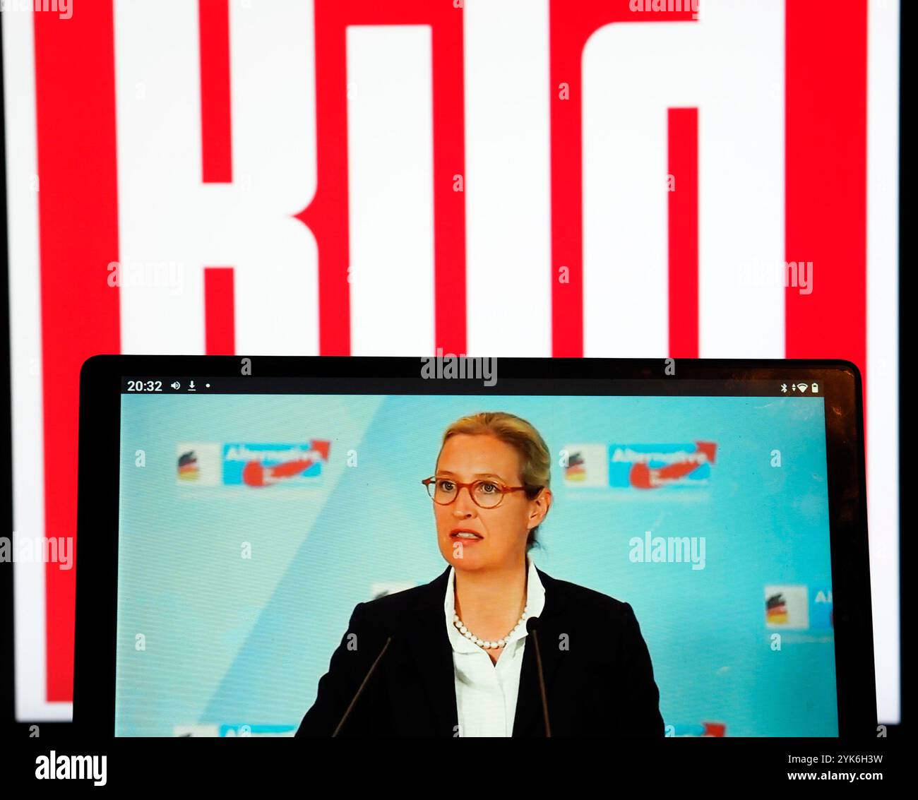 This photo illustration shows a portrait of AfD co-chair Alice Weidel ...