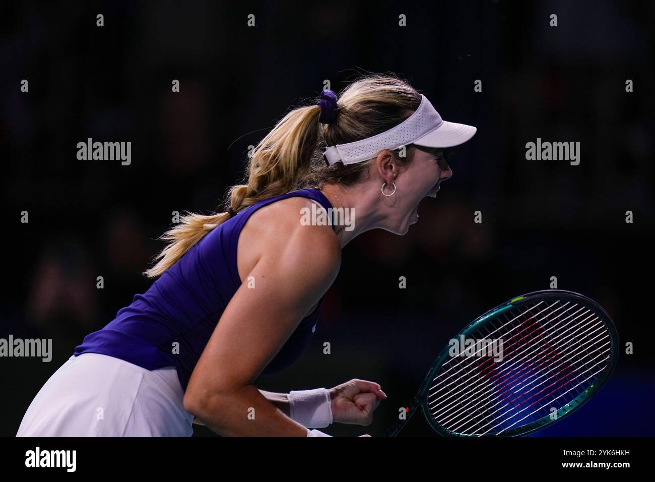 Katie Boulter, of Britain, celebrates after her victory against Canada ...