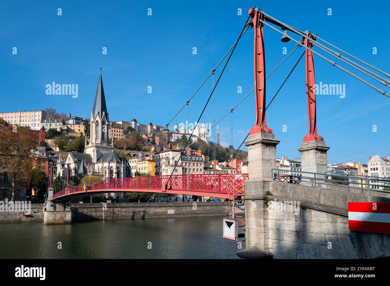 red footbridge, Lyon, France Stock Photo - Alamy