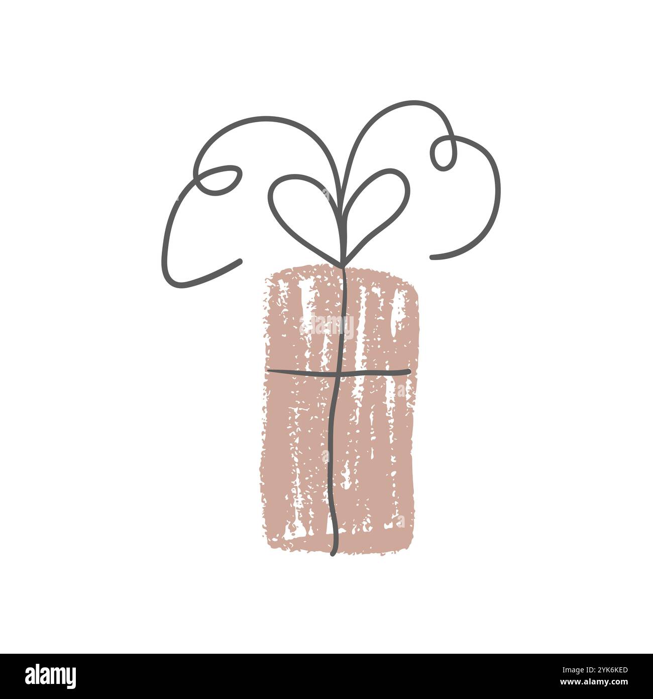 Crayon gift box. Festive boho chalk drawing present with ribbon ...