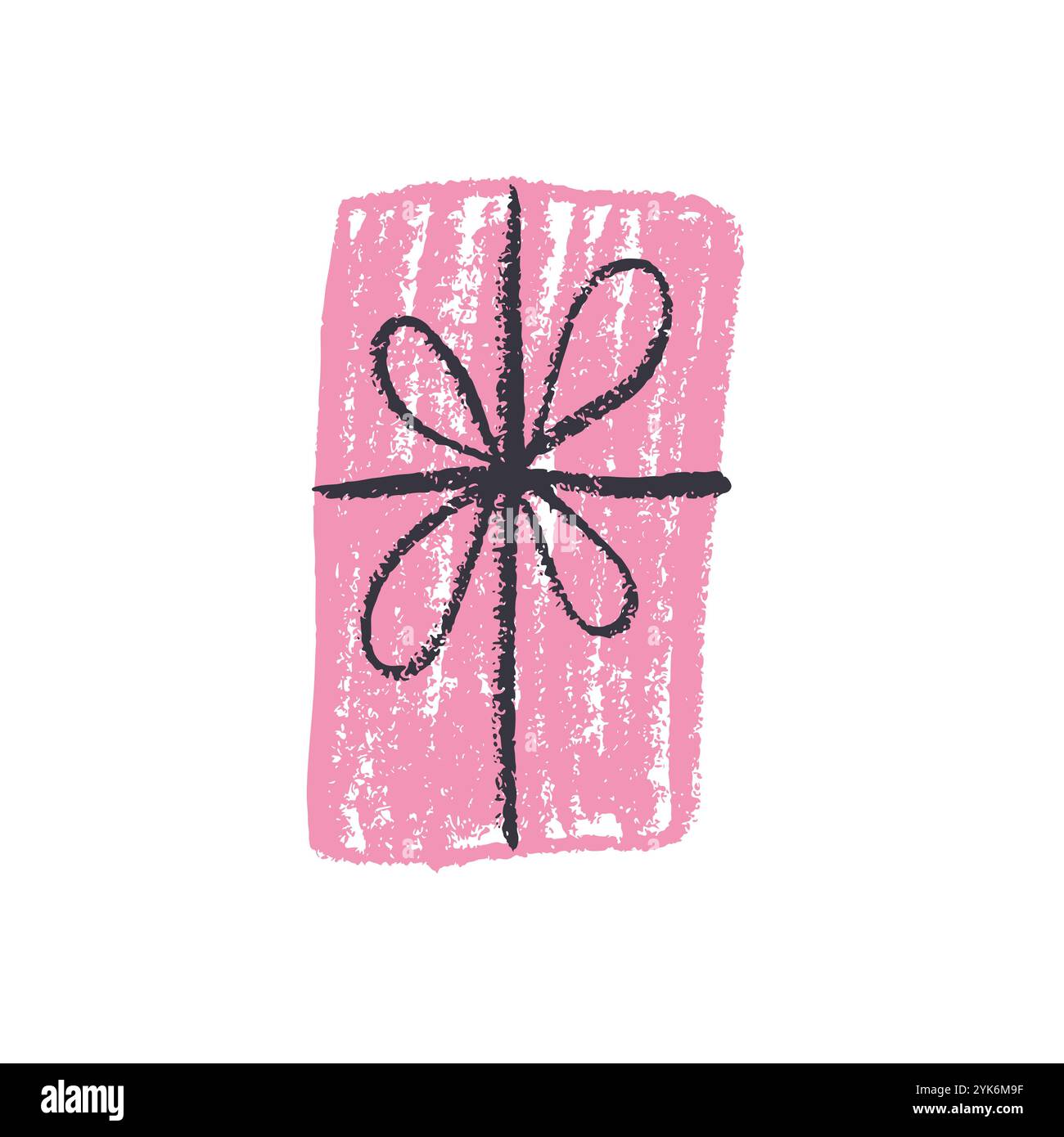 Crayon square gift box. Scribble style festive present Chalk drawing holiday decorative ...