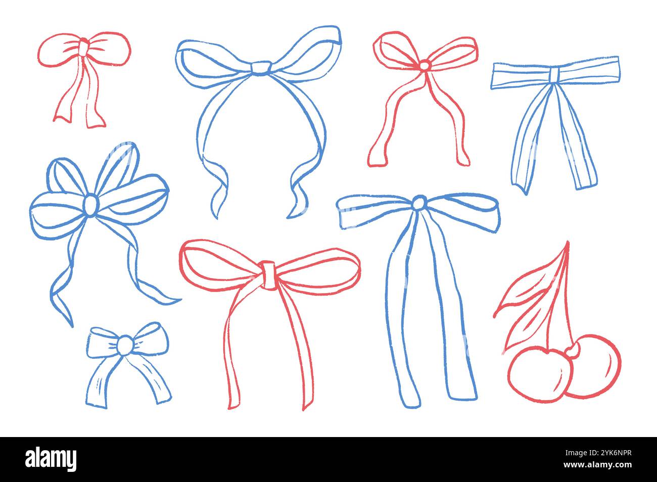 Crayon bow red and blue patriotic colors. Pencil drawing ribbons with ...