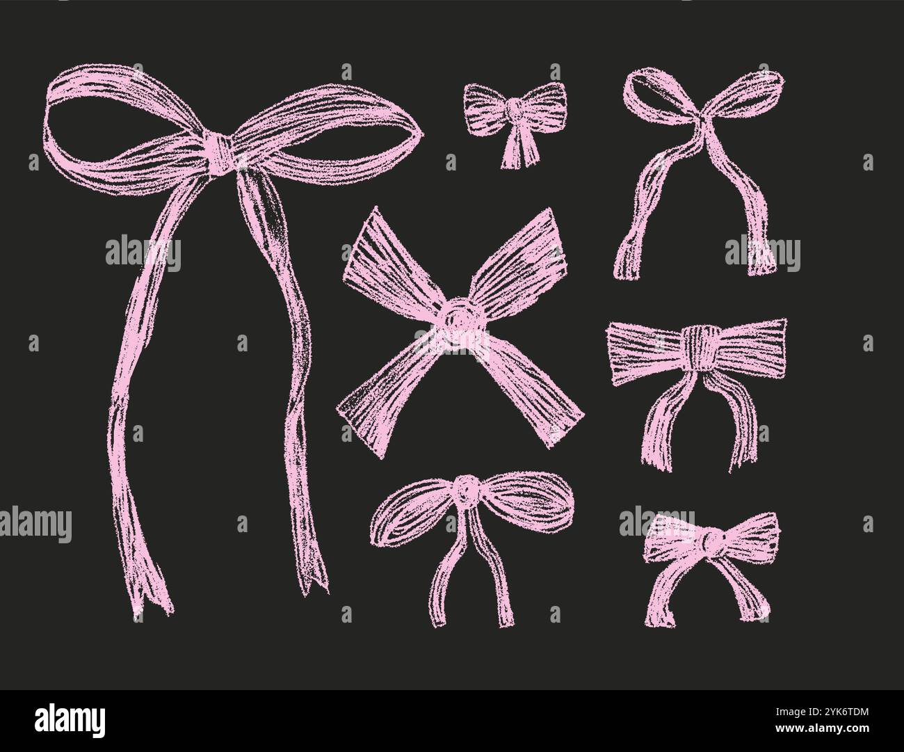 Crayon bow pink set. Chalk drawing ribbons collection. Vector ...