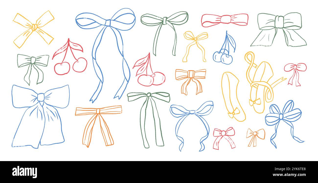 Crayon bow. Coquette ribbons collection for gift decoration. Bowknots ...