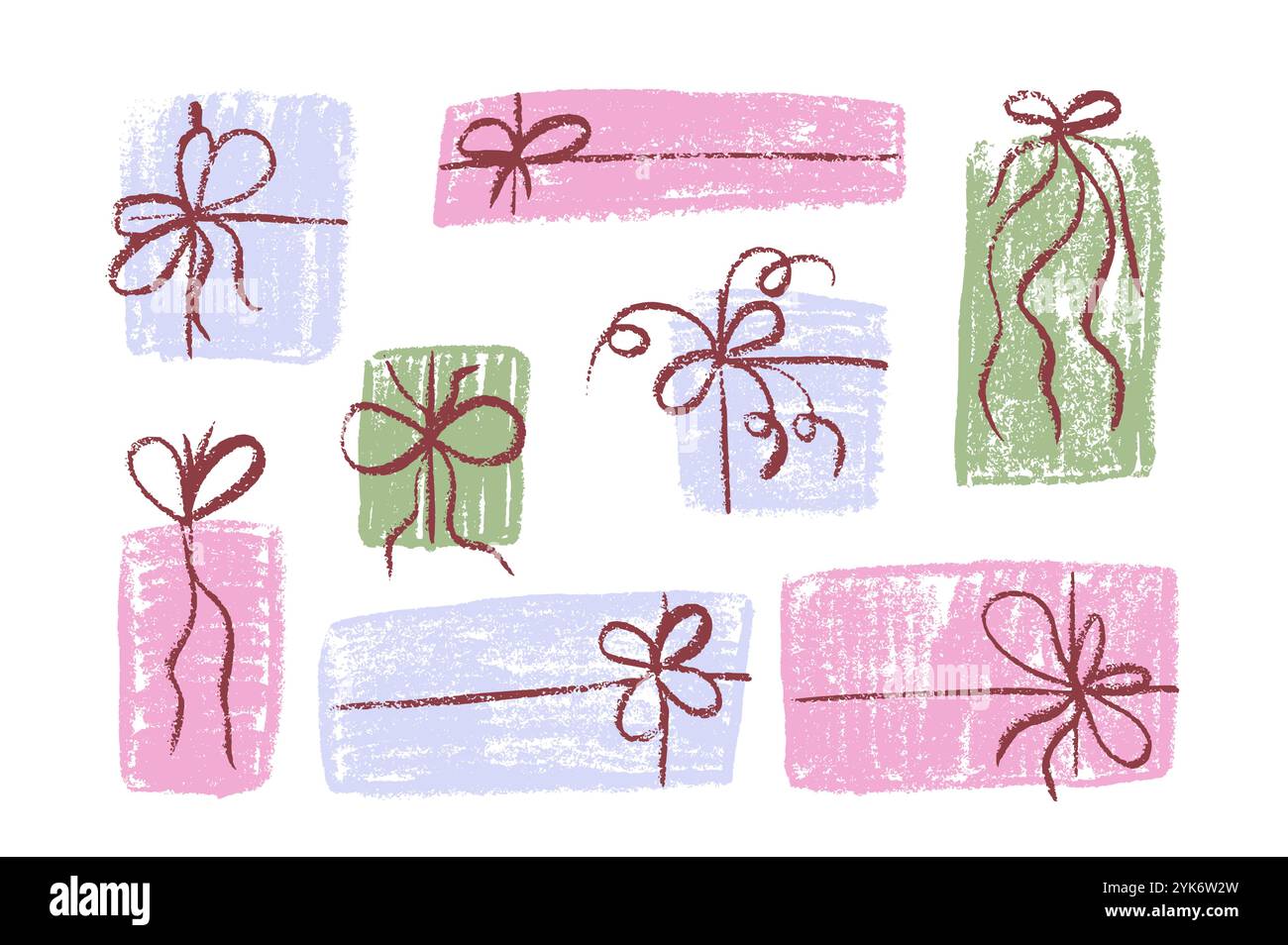 Crayon rectangle gift box. Present packaging with ribbon bows ...
