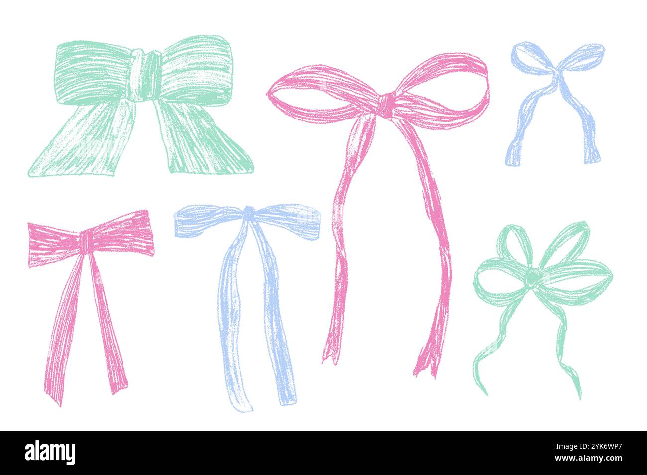Crayon bow. Coquette scribbles ribbons collection for gift decoration ...