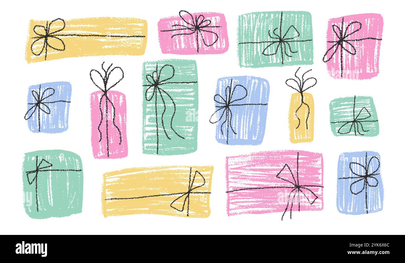 Crayon gift box set. Holiday present in pastel preppy color wrap paper ...