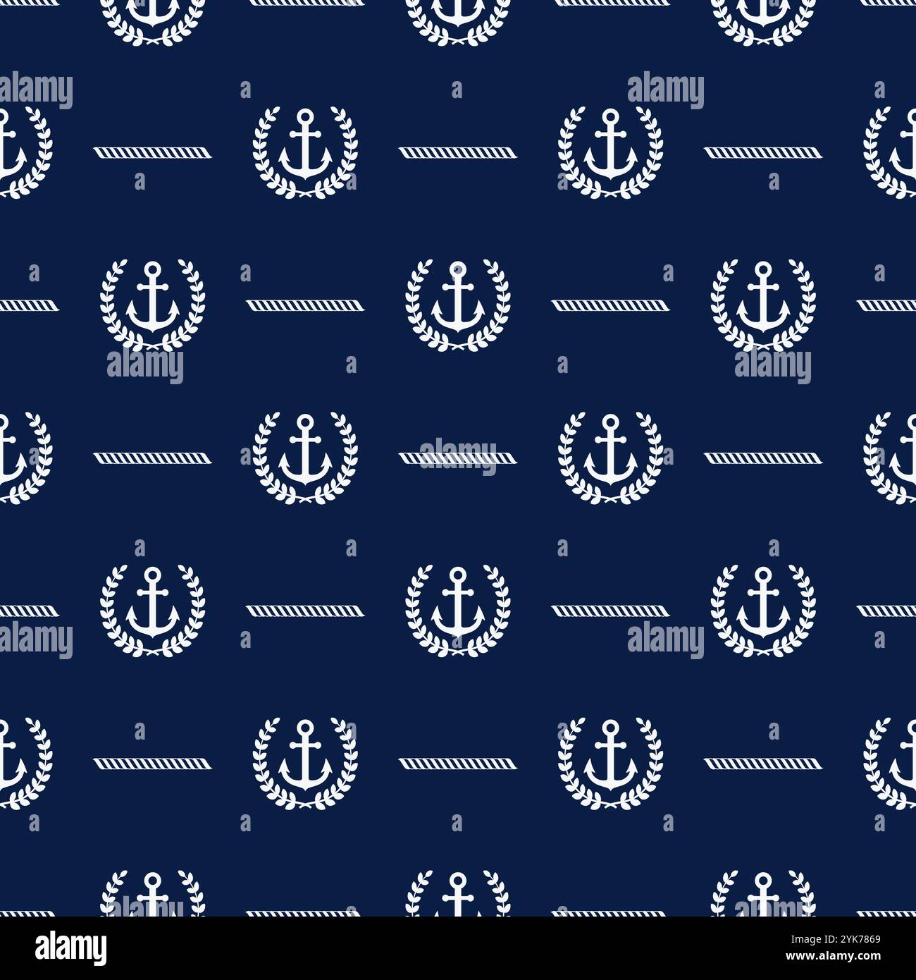 Seamless pattern with anchor and laurel wreath. Sail strip. Sailing ...