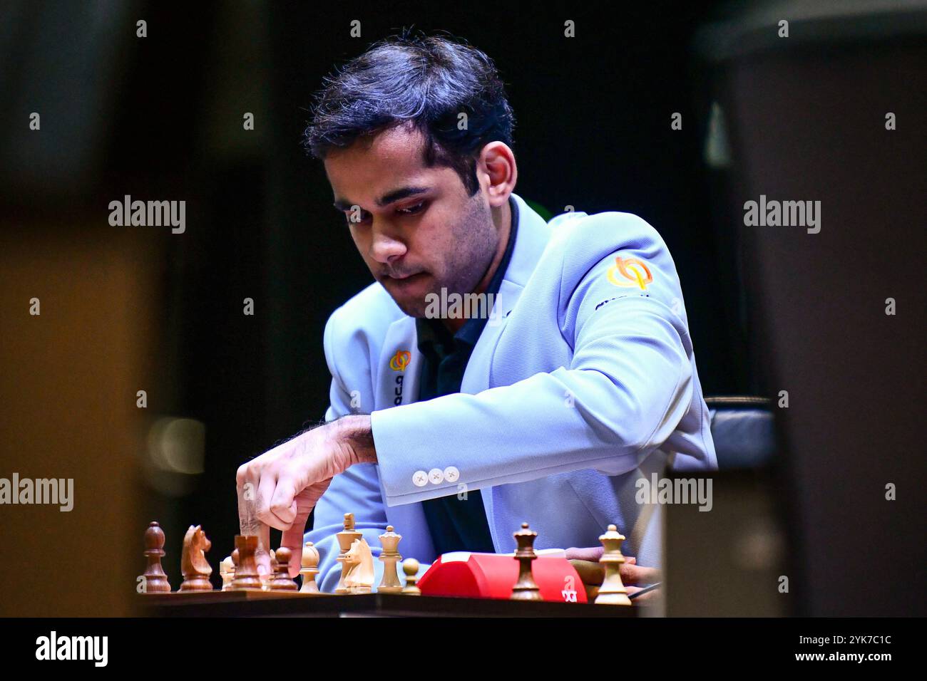 Kolkata, India. 17th Nov, 2024. Indian GM Arjun Erigaisi playing chess ...