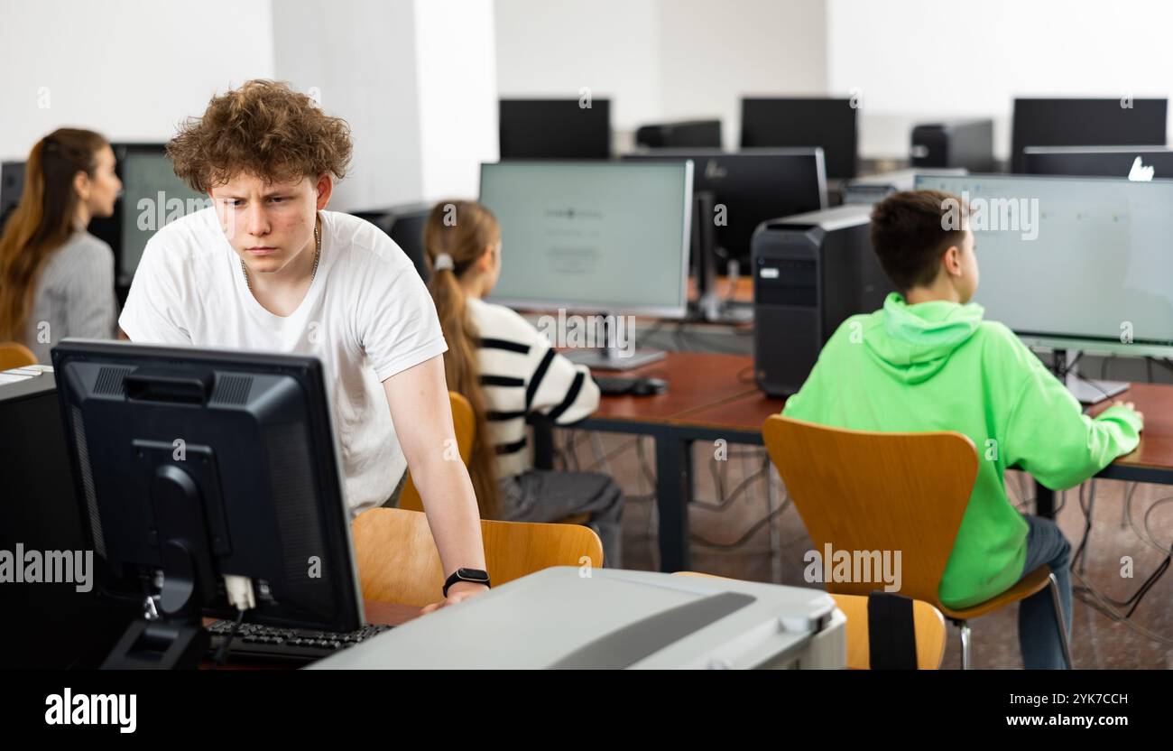 Interested teenage student during lesson in computer class Stock Photo ...