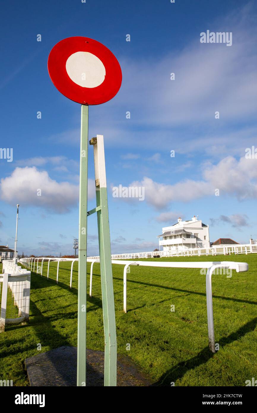The finish line at Epsom Downs Racecourse. Horse racing has been held ...