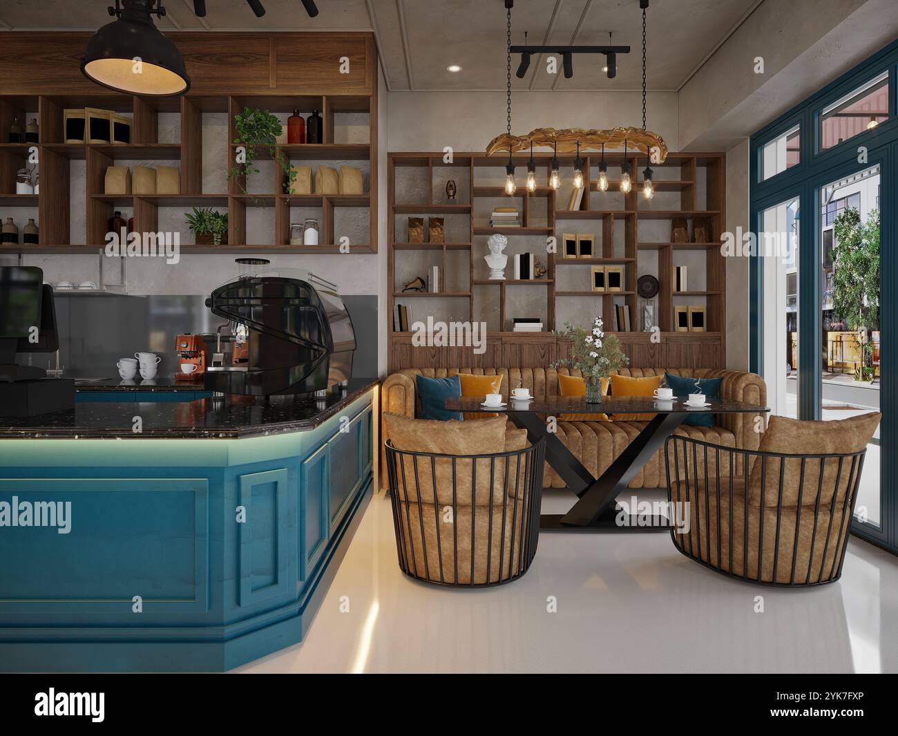 3d render coffee shop interior Stock Photo - Alamy