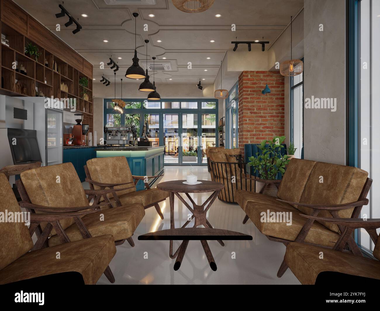 3d render coffee shop interior Stock Photo - Alamy