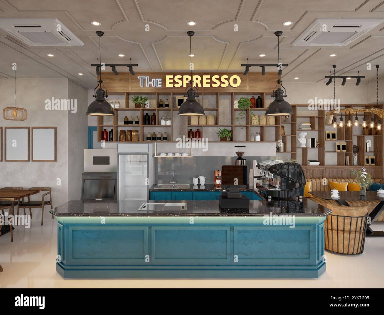 3d render coffee shop interior Stock Photo - Alamy
