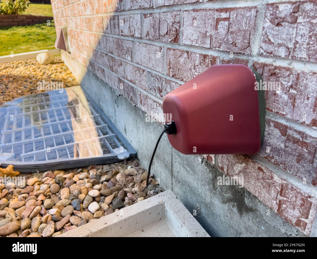 Brick Wall with Vent and Window Well in Late Fall Stock Photo - Alamy