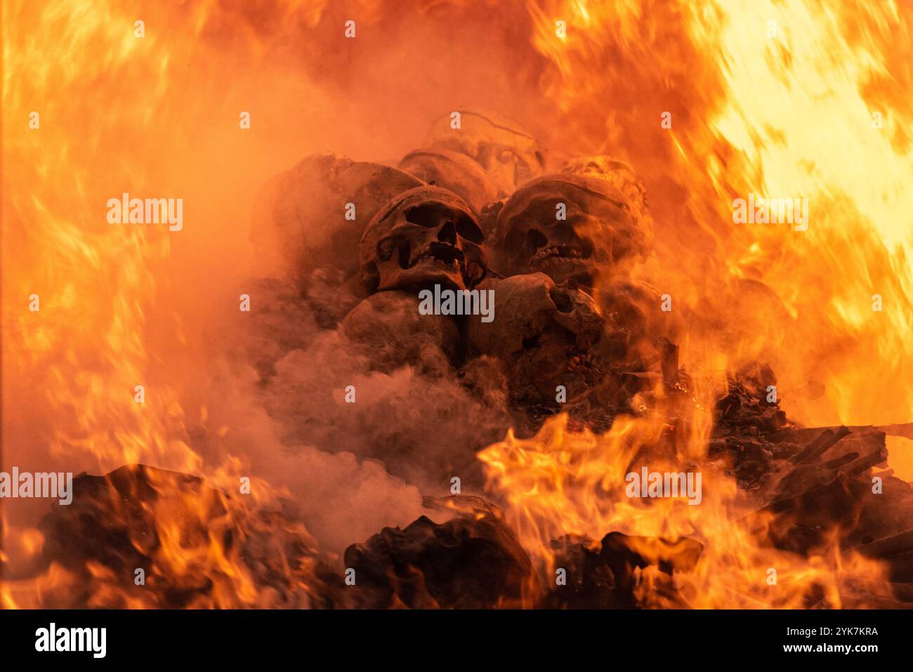 (EDITORS NOTE: Image contains graphic content)A pile of human skulls ...