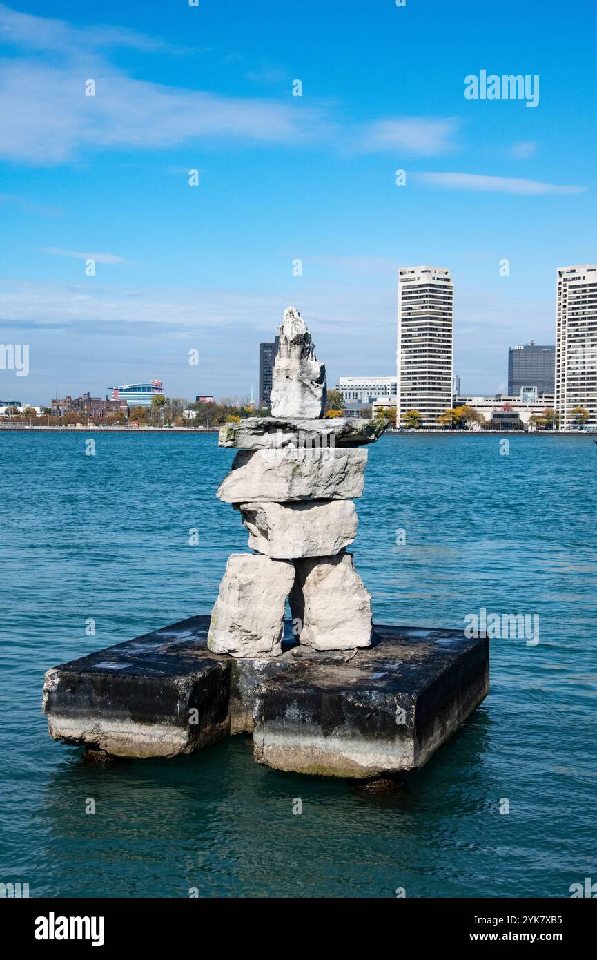 Inukshuk in the Detroit River at Windsor Sculpture Garden park in ...