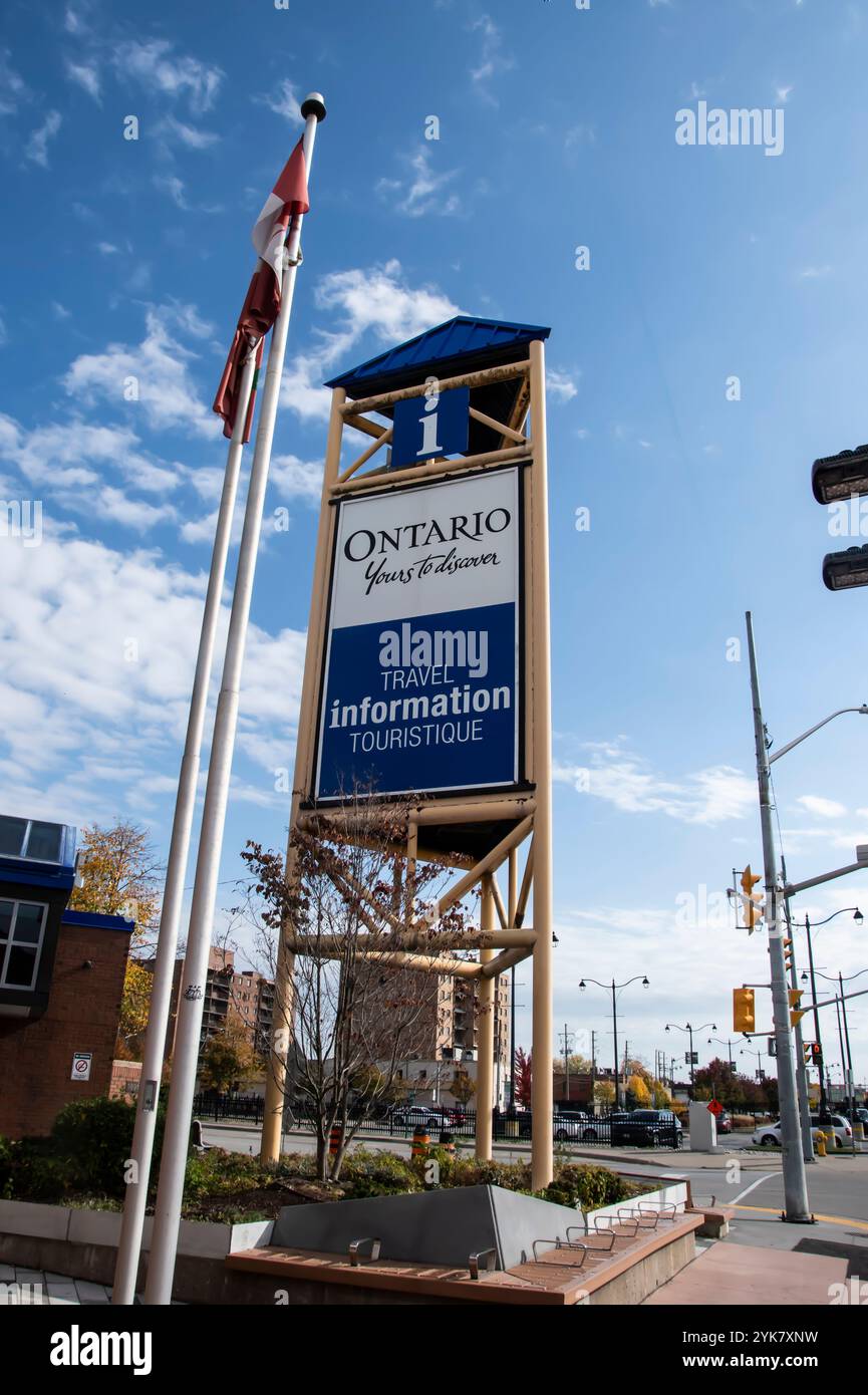 Ontario tourist information centre sign on Park Street East in downtown ...