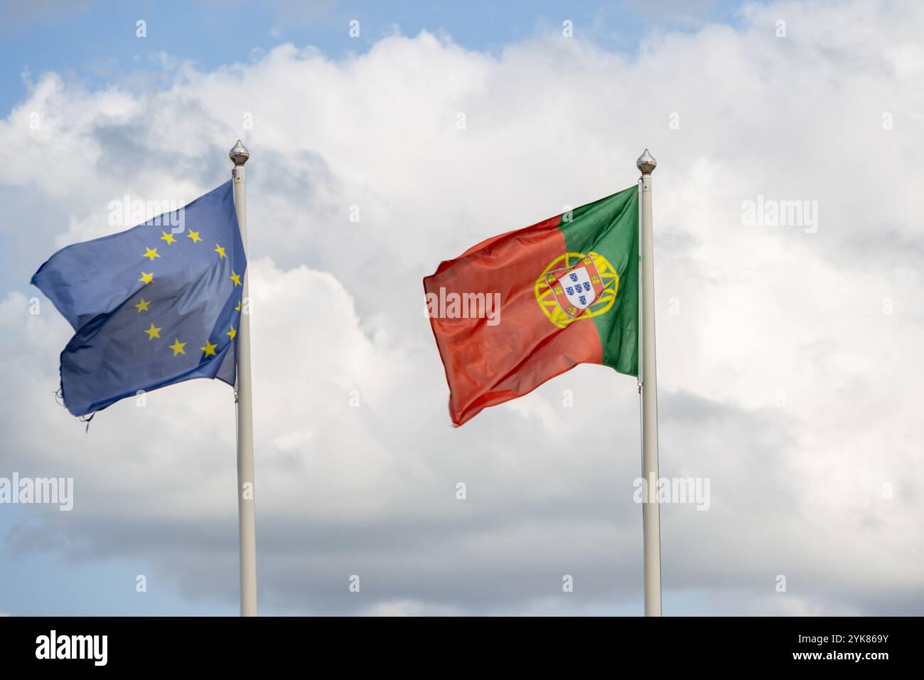 Flags portugal european union waving hi-res stock photography and ...