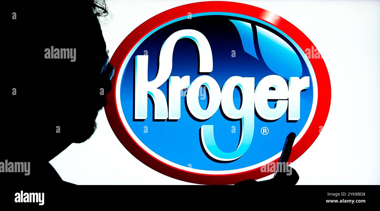 In this photo illustration, The Kroger Co. logo seen displayed on a ...