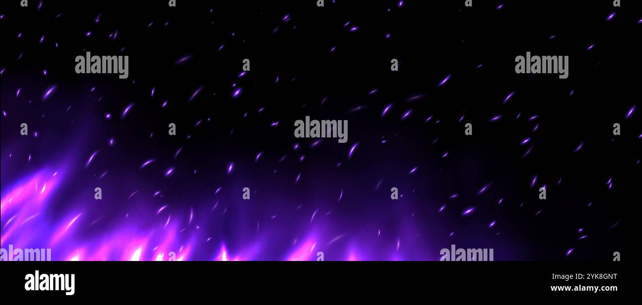 Purple flame with sparks, fire with flying cinder, abstract glowing ...