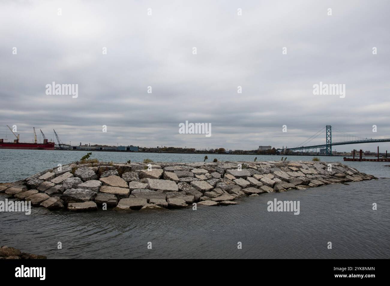 Breakwater in the Detroit River at the Queen's Dock on Sandwich Street ...