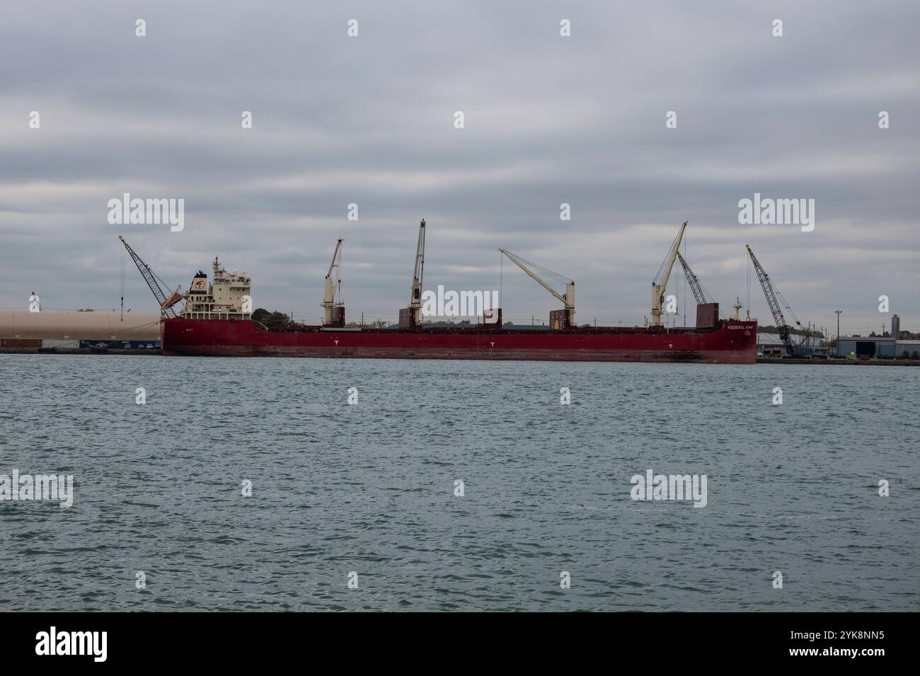 View of a freighter in the Detroit River from the Queen's Dock on ...