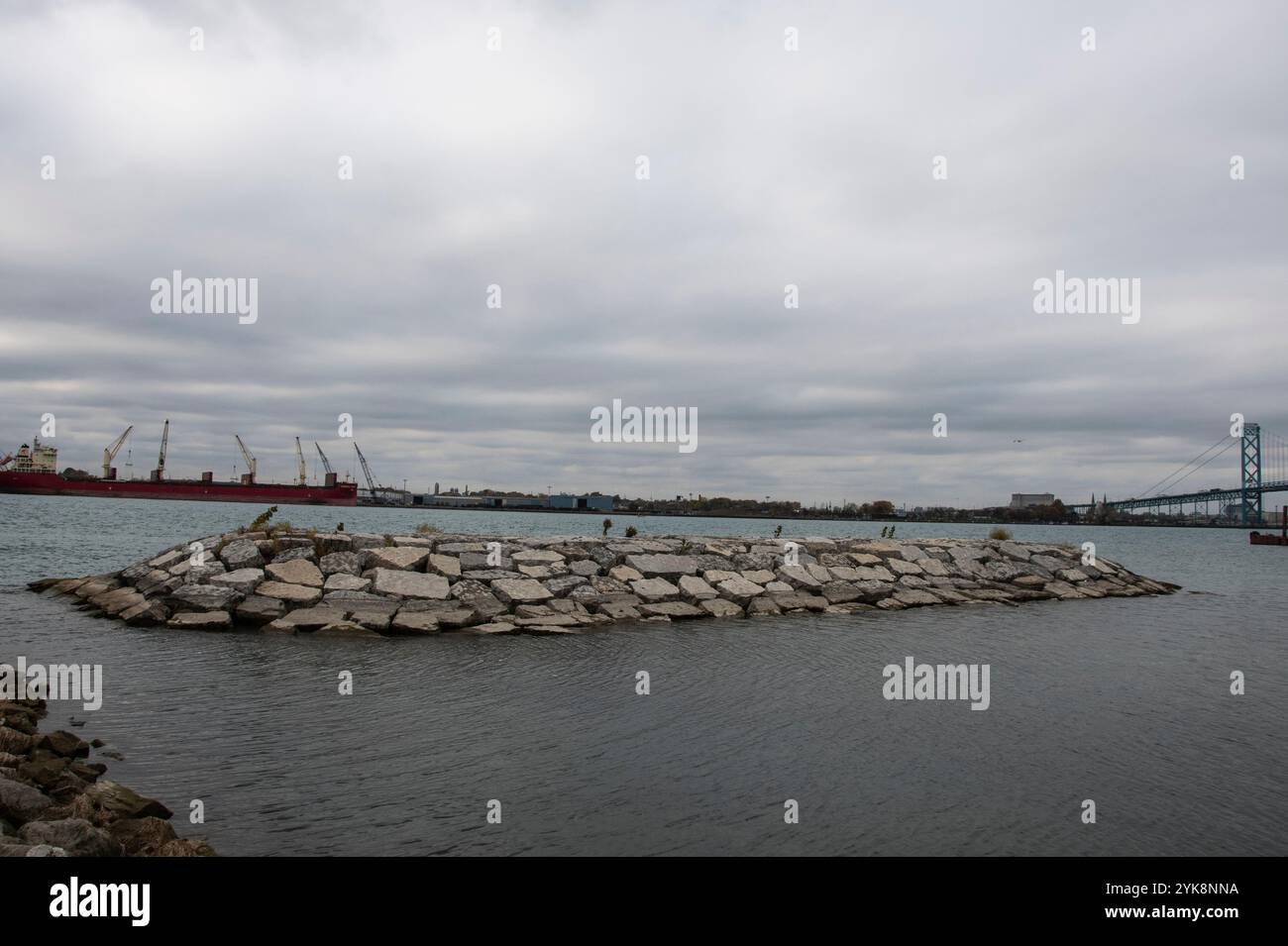 Breakwater in the Detroit River at the Queen's Dock on Sandwich Street ...