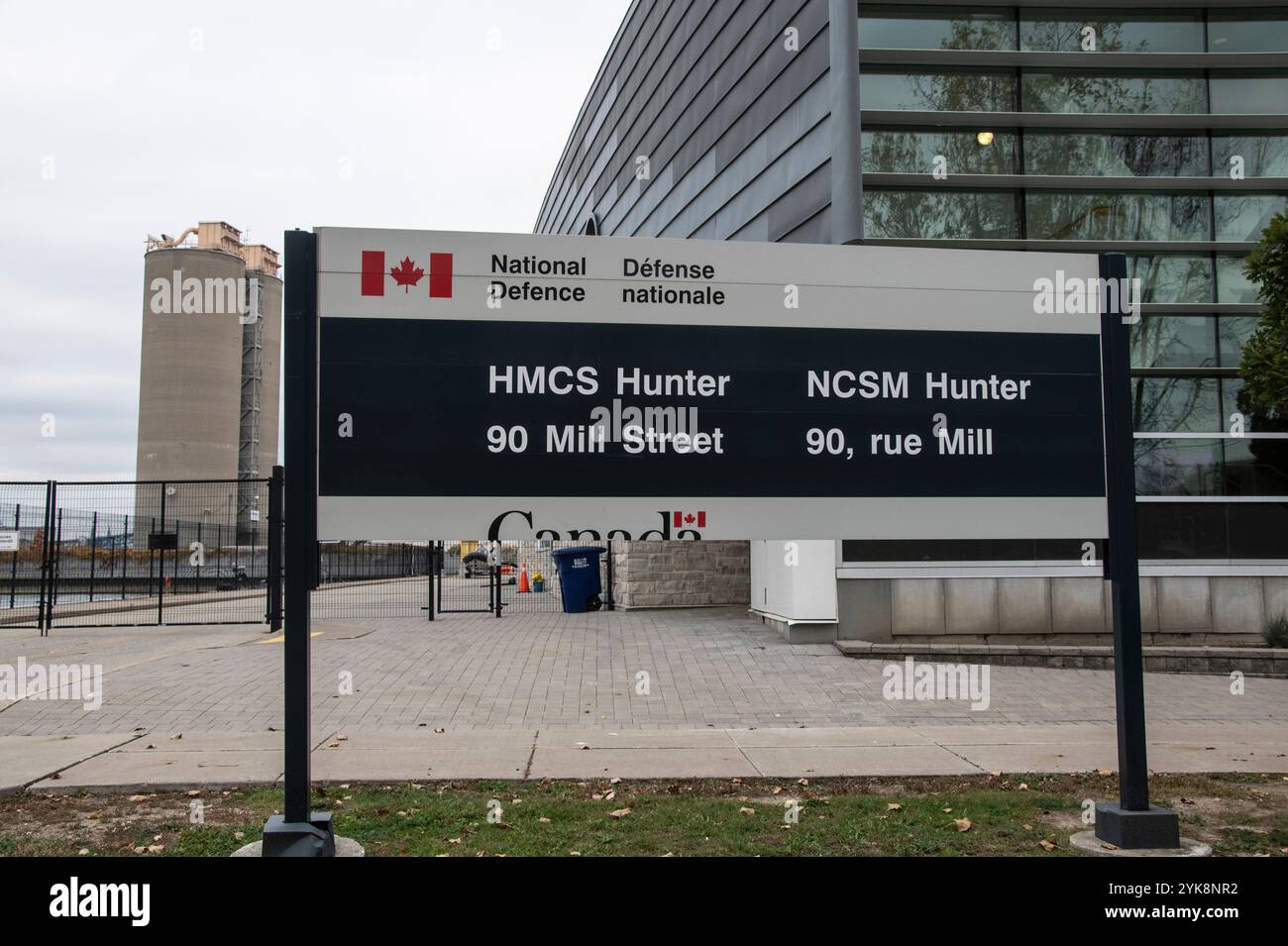 National Defence HMCS Hunter sign on Mill Street in Windsor, Ontario ...