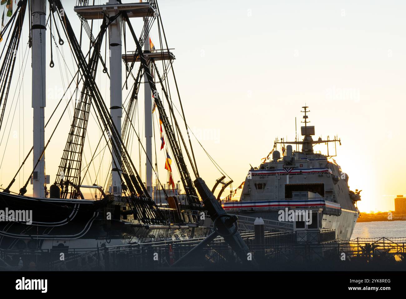 The sun rises over the newest navy ship USS Nantucket and the oldest ...
