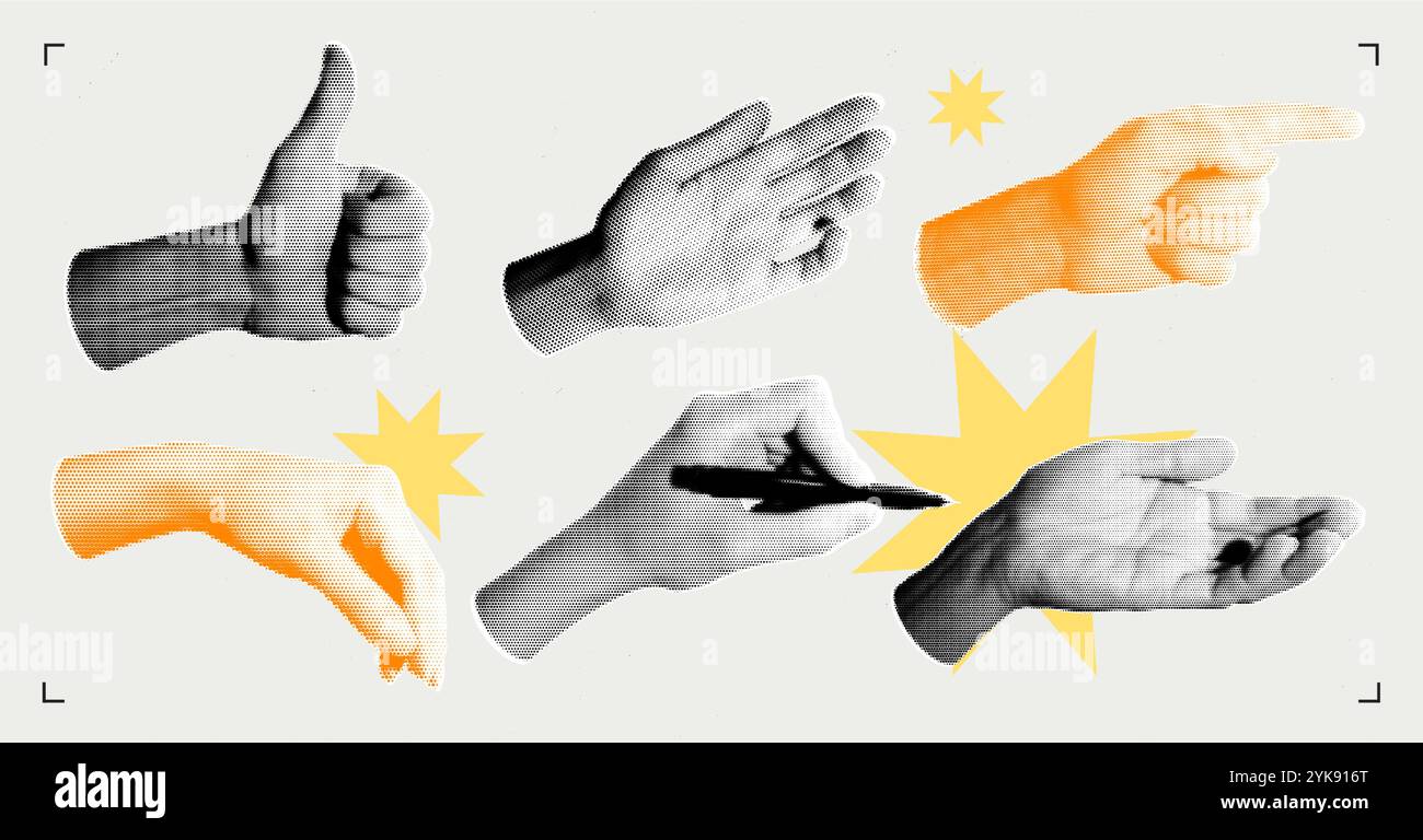 Set of halftone images of hands. Pop art retro style illustration Stock Vector Image & Art - Alamy